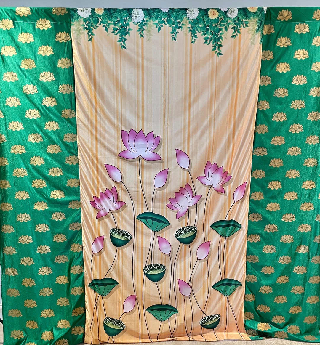 Pichwai Lotus BACKDROP, Cloth Backdrop With Rod Pockets, Pooja Backdrop ...