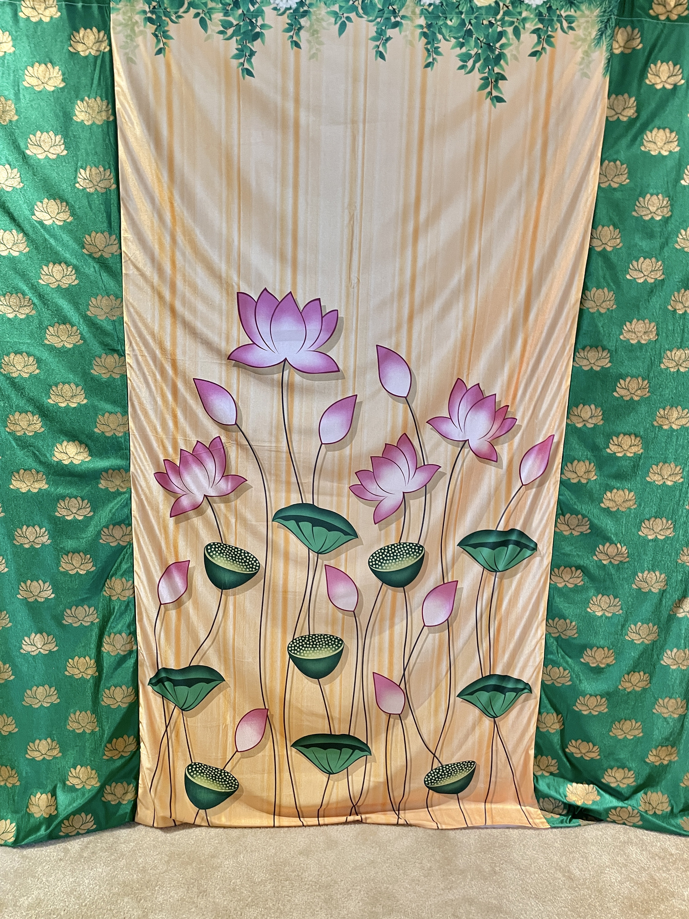 Pichwai Lotus BACKDROP, Cloth Backdrop With Rod Pockets, Pooja Backdrop ...