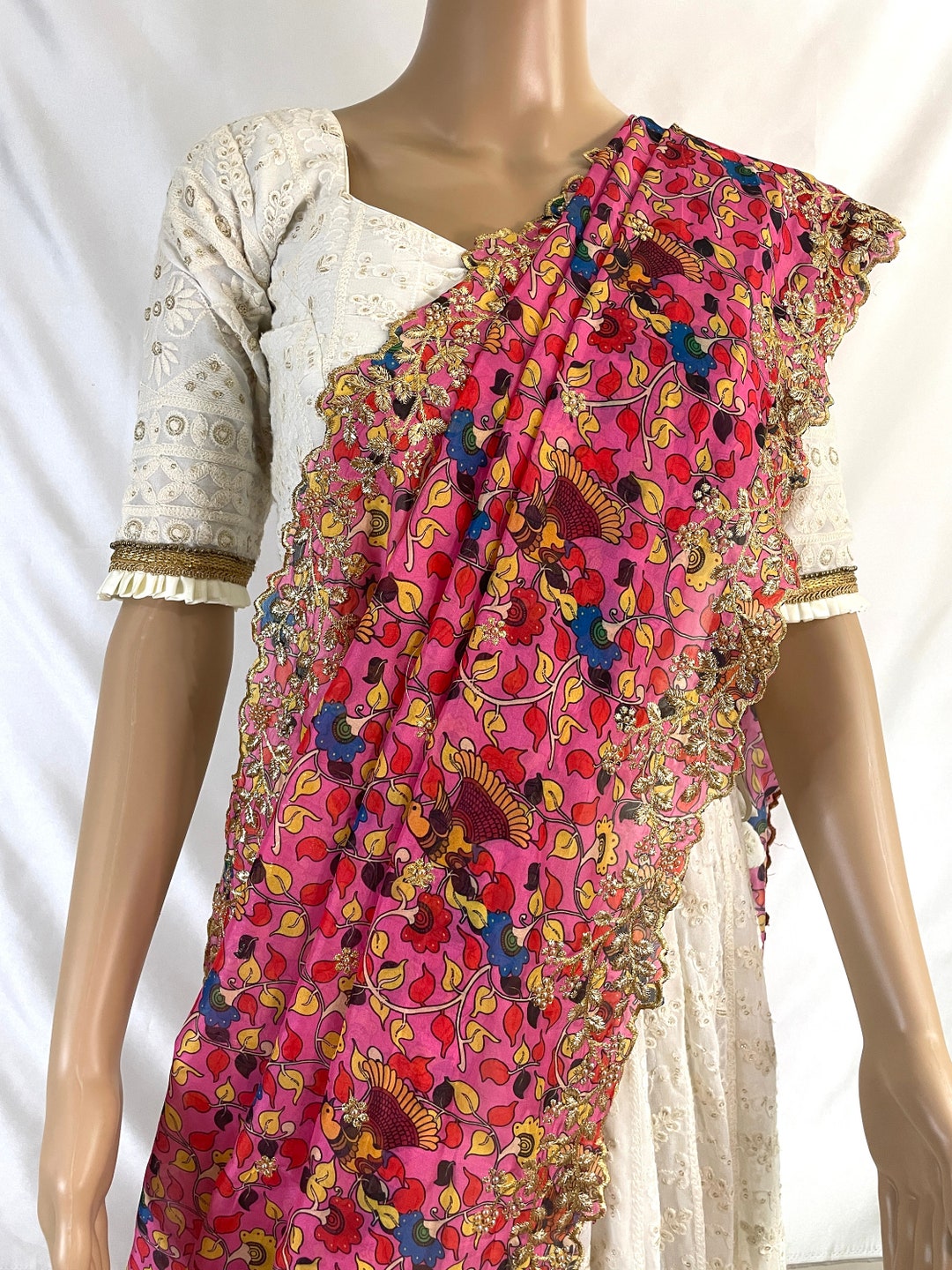 Kalamkari Cut Work Dupatta With Floral Design/designer Dupatta ...