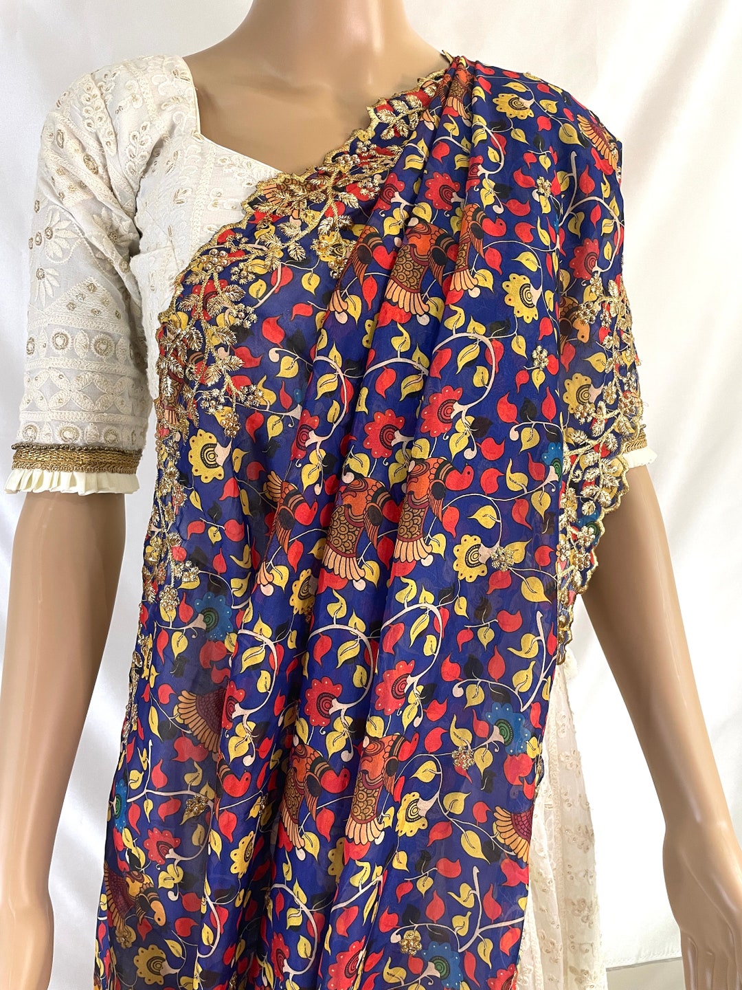 Kalamkari Cut Work Dupatta With Floral Design/designer Dupatta ...