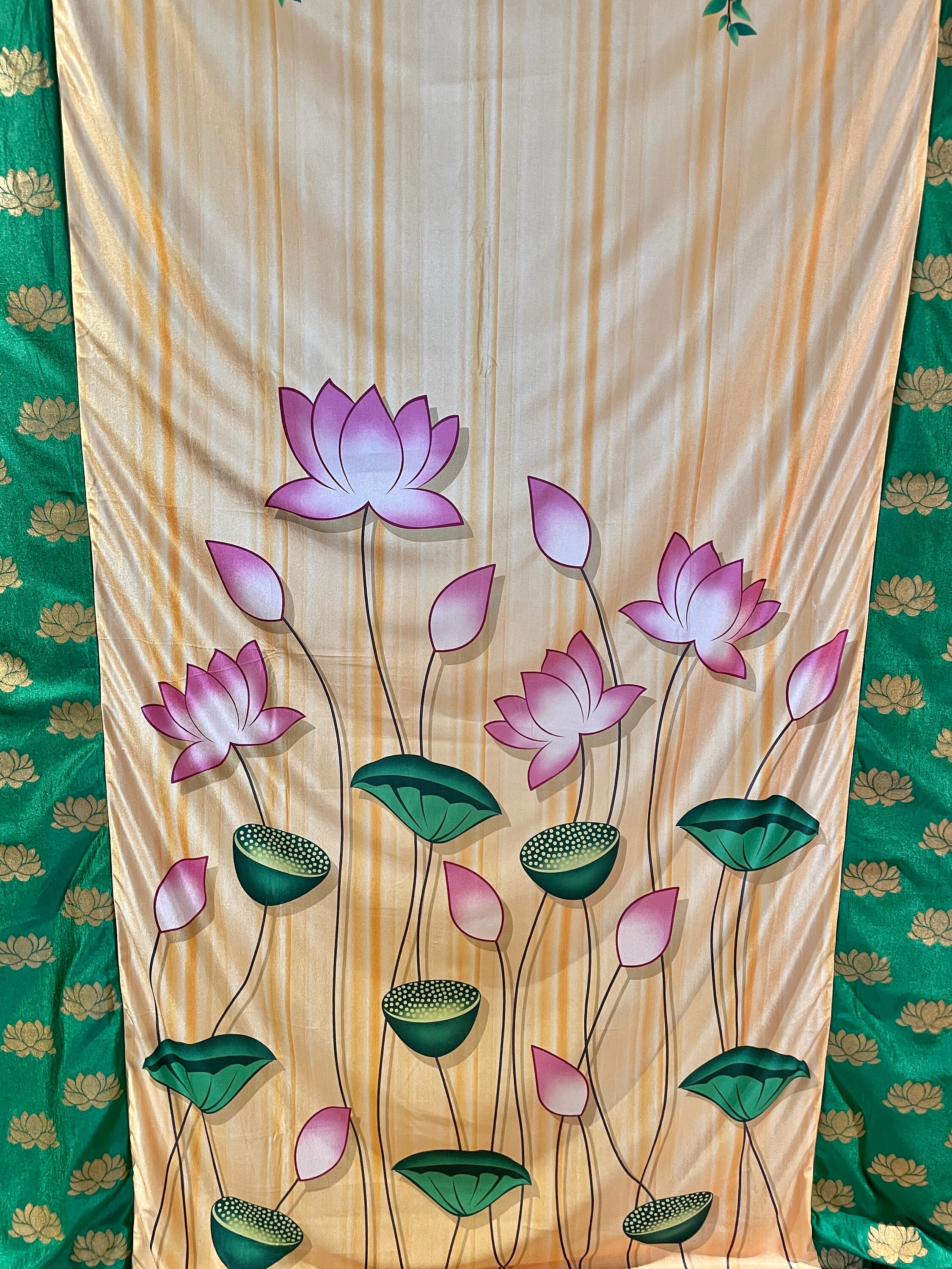 Pichwai Lotus BACKDROP, Cloth Backdrop With Rod Pockets, Pooja Backdrop ...