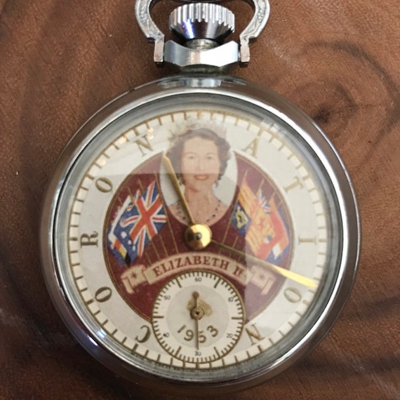 1953 Queen Elizabeth II Coronation pocket watch #A146 - Gem