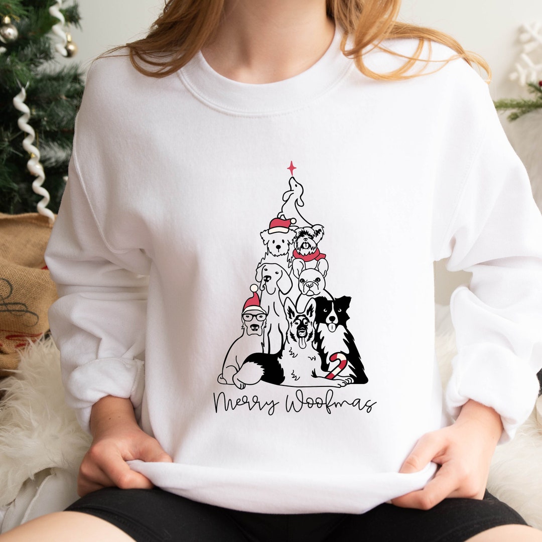Dog Christmas Tree Shirt Dog Tree Sweatshirt Merry Woofmas Shirt Dog ...