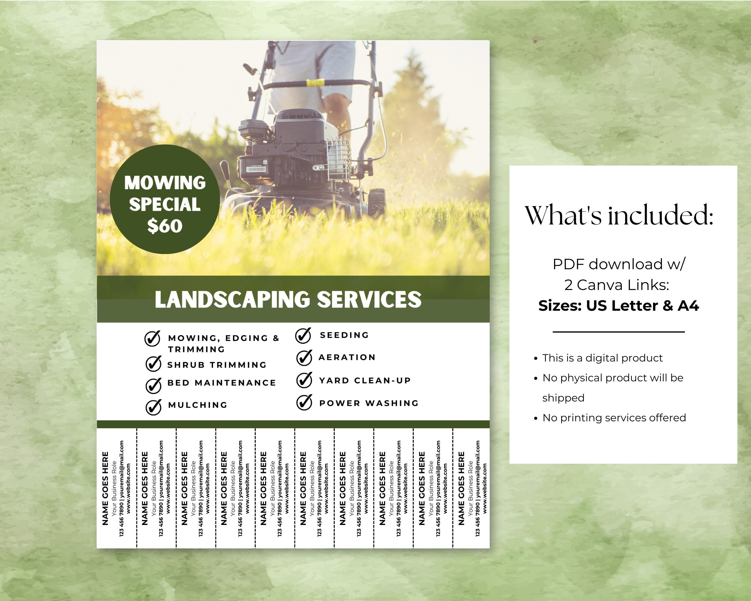Professional Landscaping Business Tear off Flyer|canva Template ...