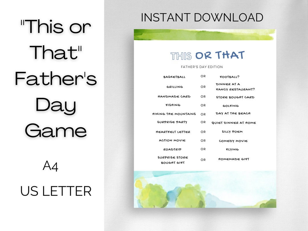 Father's Day This or That Game: Printable Activity (PDF) - Etsy