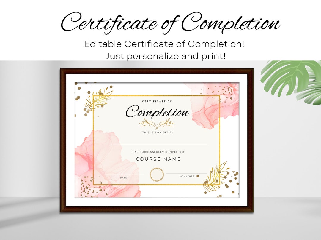 Editable Certificate of Completion Template: Floral Design (canva PDF ...