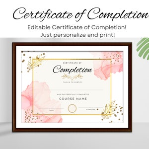 Editable Certificate of Completion -canva Template- Certificate of ...