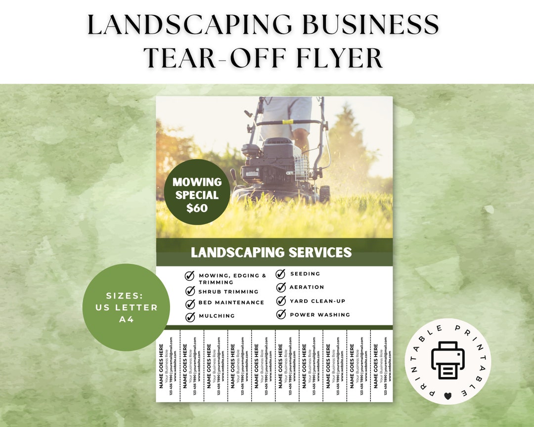 Landscaping Business Flyer Template: Tear-off Design (canva, Digital ...