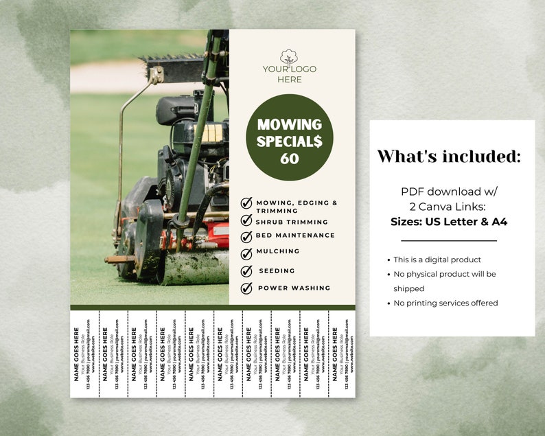 Professional Landscaping Business Tear off Flyer|canva Template ...