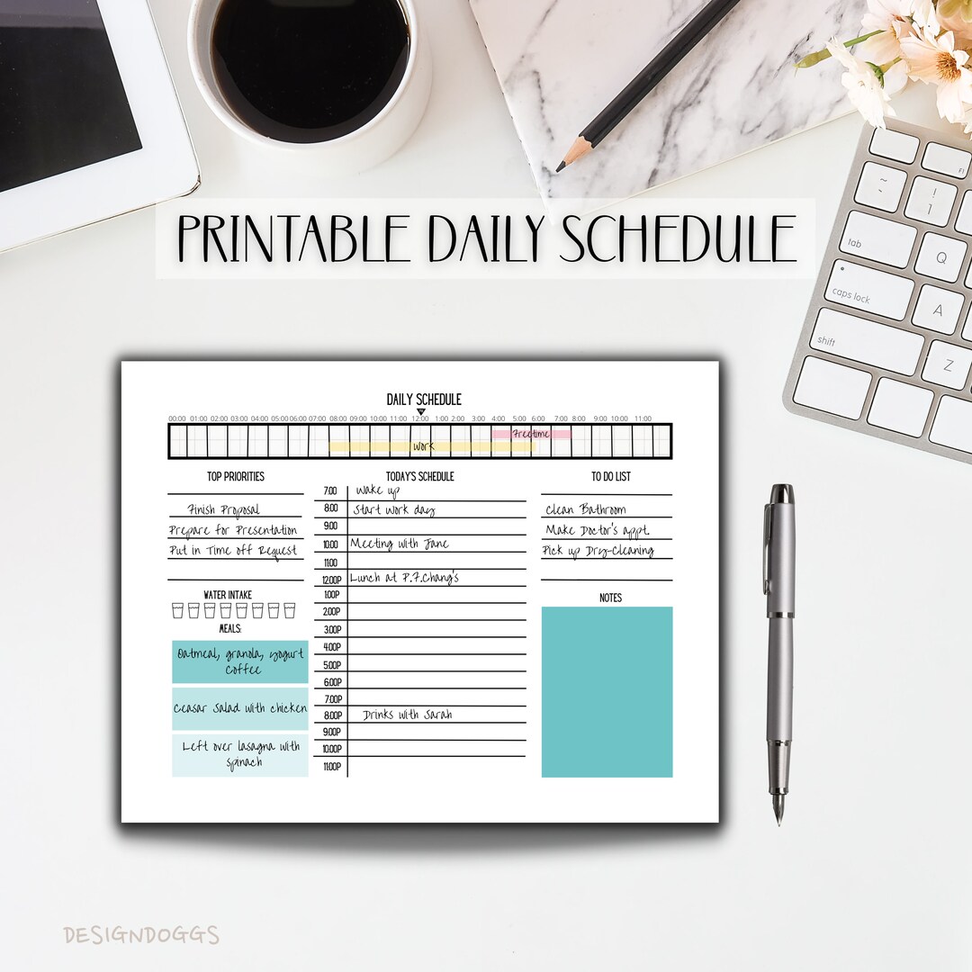 Simple Printable Daily Schedule -minimalist-one Page-pdf-us Letter - Etsy