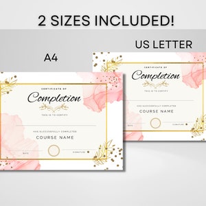 Editable Certificate of Completion Template: Floral Design (canva PDF ...