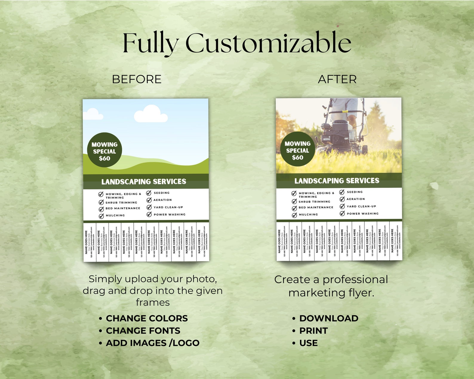 Landscaping Business Flyer Template: Tear-off Design (canva, Digital ...