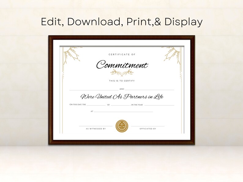 Editable Wedding Certificate -canva Template- Certificate of Commitment, Personalized Gift for ...