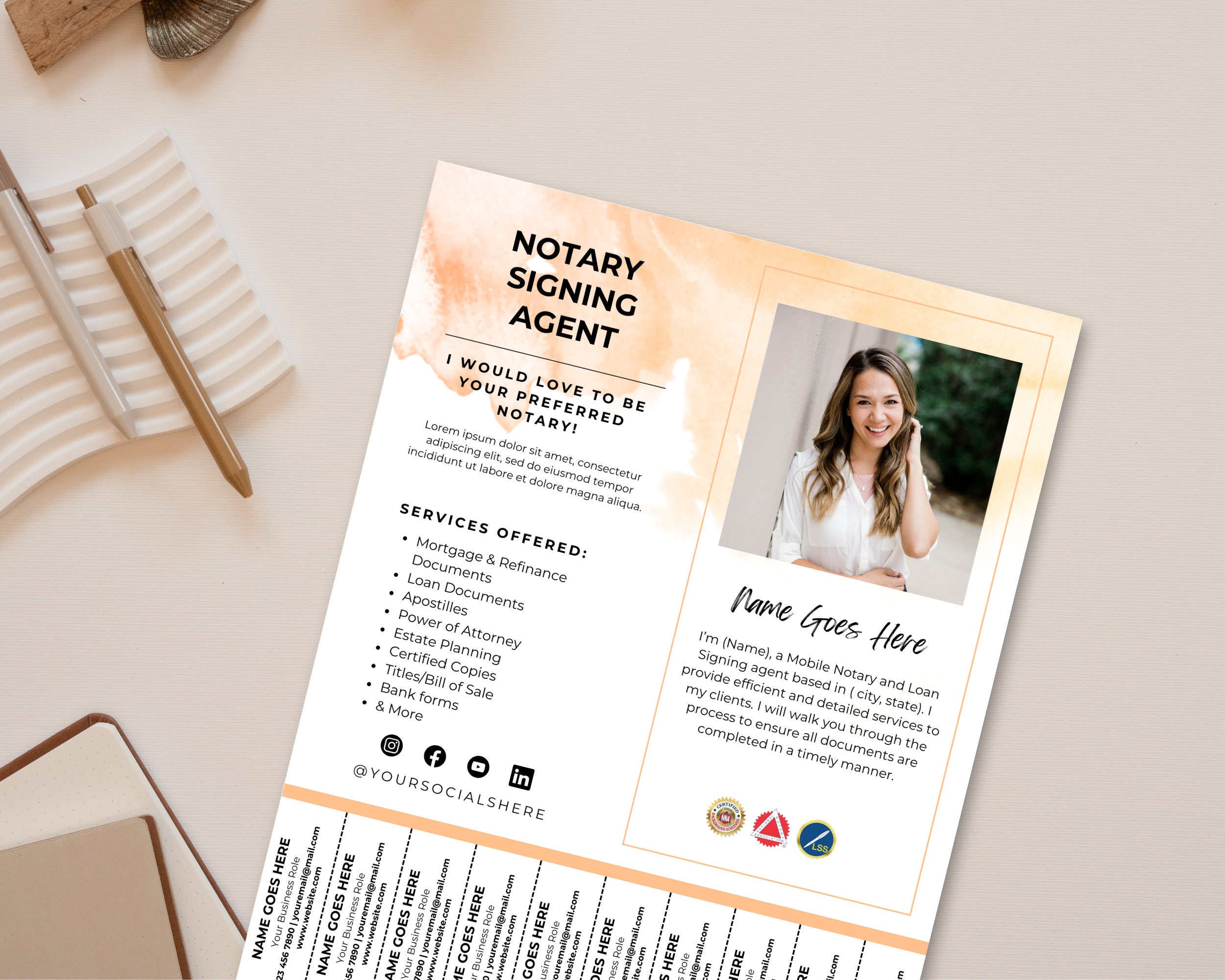 Notary & Loan Signing Agent Flyer Template: Tear-off Design (canva ...