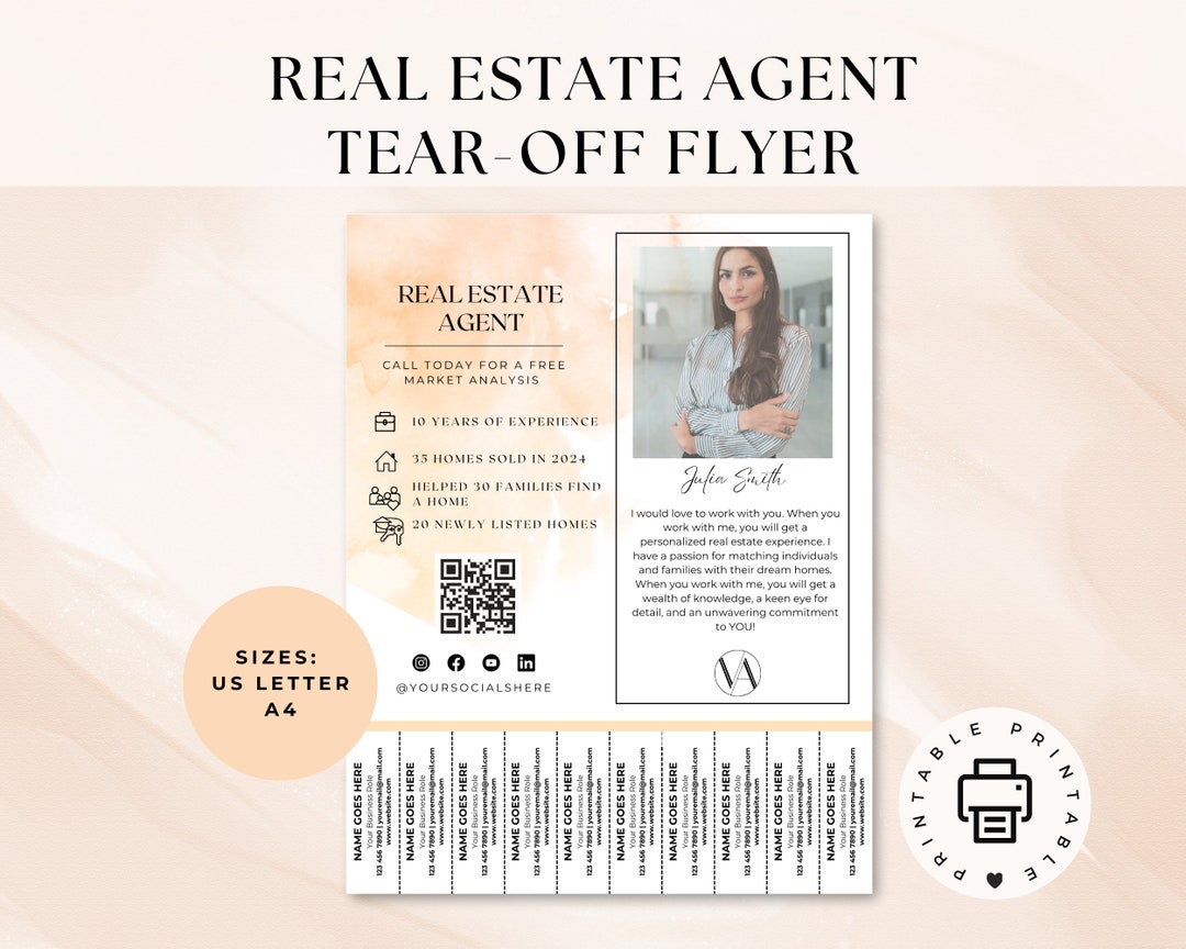 Real Estate Agent Tear-off Flyer Template: Canva Marketing (digital ...