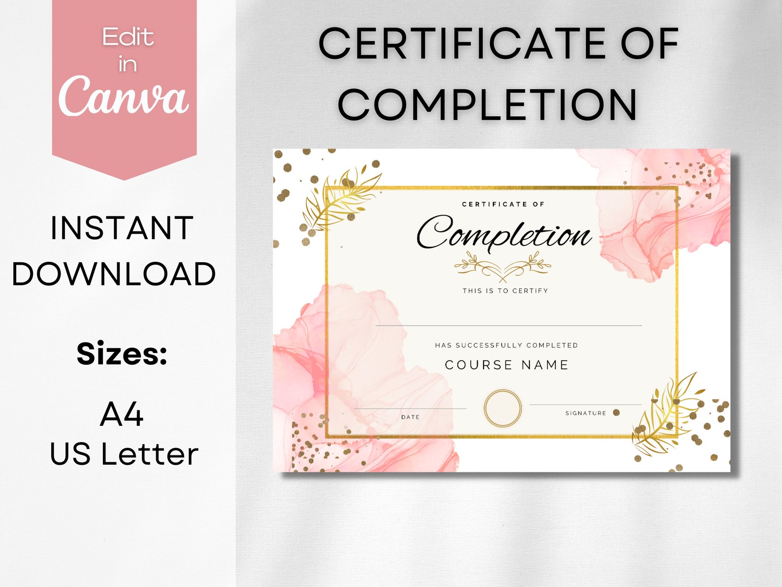 Editable Certificate of Completion Template: Floral Design (canva PDF ...