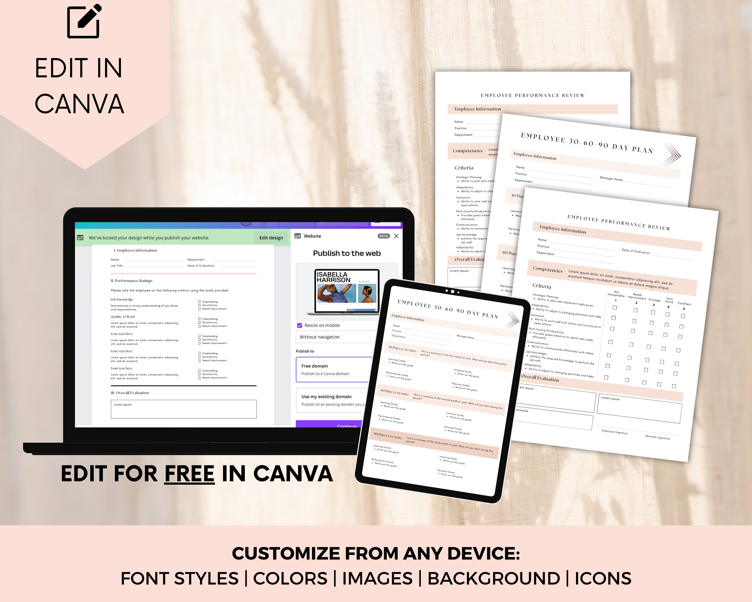 Employee Performance Evaluation Forms Canva Template Editable Canva ...