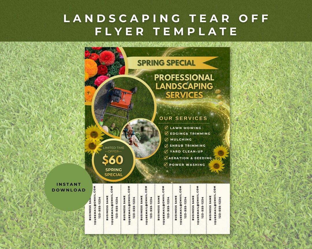 Landscaping Business Flyer Template: Tear-off Design (canva, Digital ...