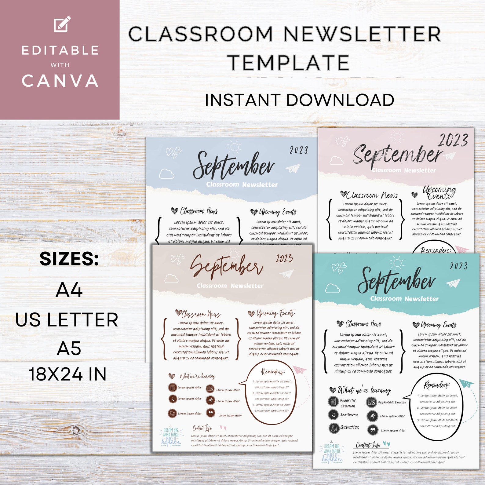 Editable Classroom Newsletter Template: Canva Design (digital Download ...