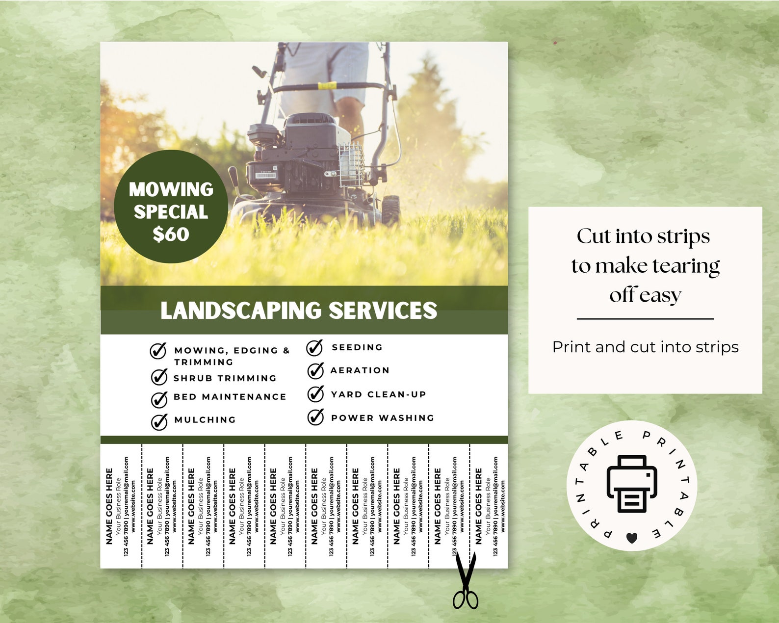 Landscaping Business Flyer Template: Tear-off Design (canva, Digital ...