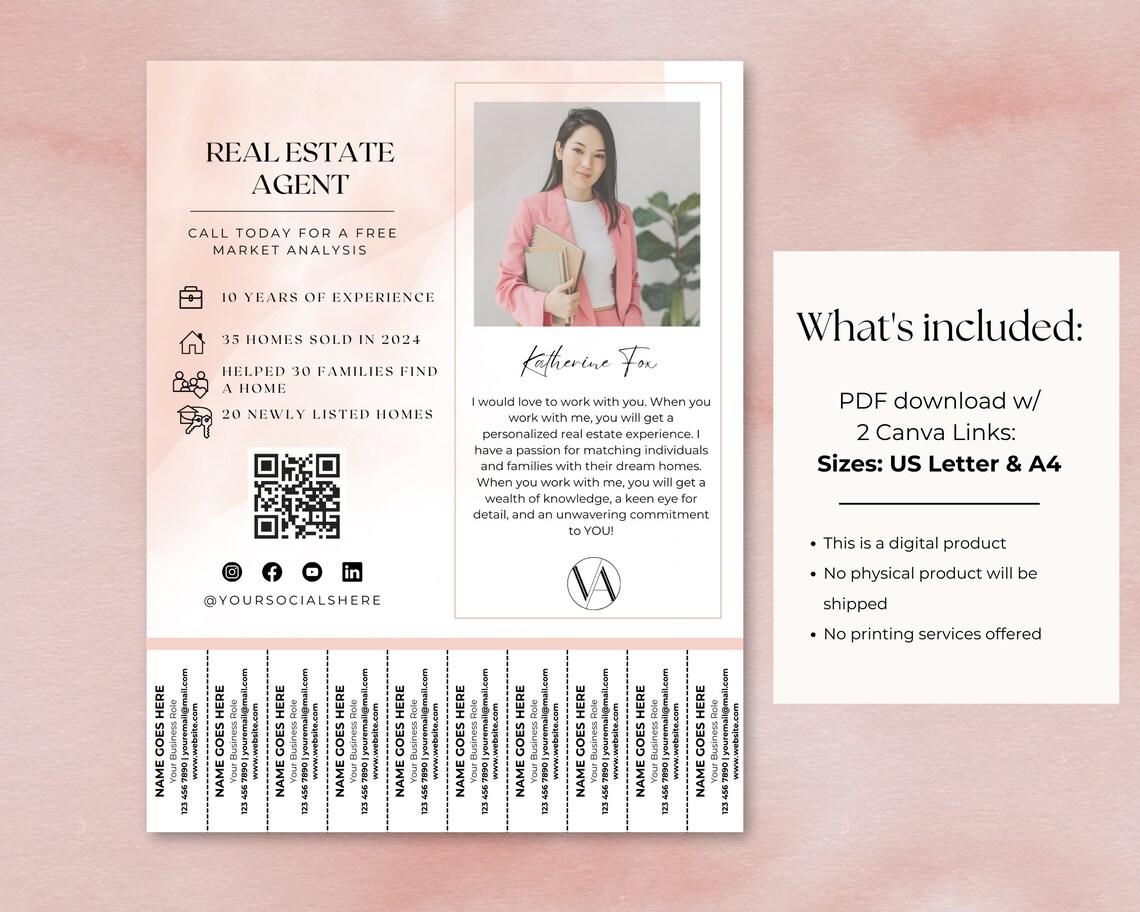 Professional Realtor Marketing Flyer Real Estate Agent Tear-off Flyer ...