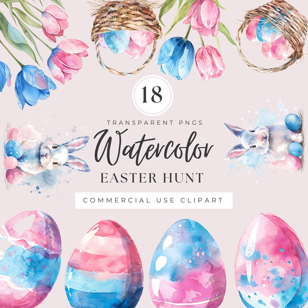 Watercolor Easter Egg Hunt Clipart - Digital Clipart -easter Scavenger ...