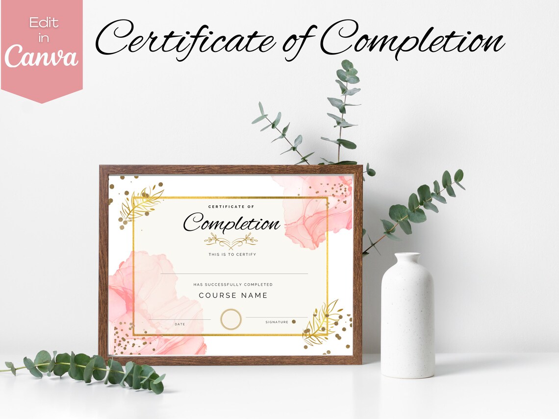 Editable Certificate of Completion Template: Floral Design (canva PDF ...