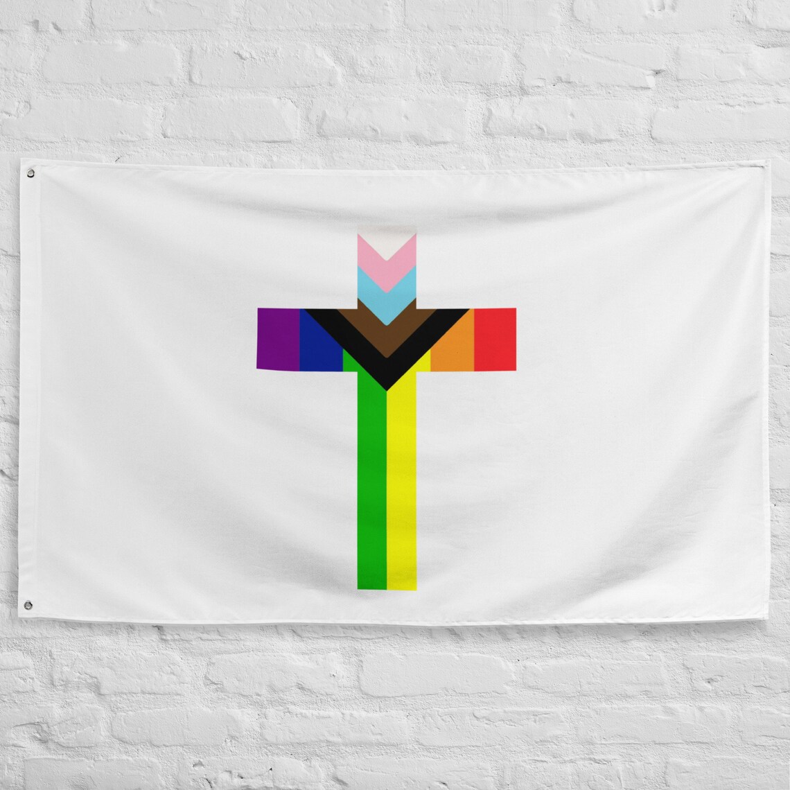 LGBTQIA+ Pride Flag Horizontal | Progressive Modern Christian Cross ...