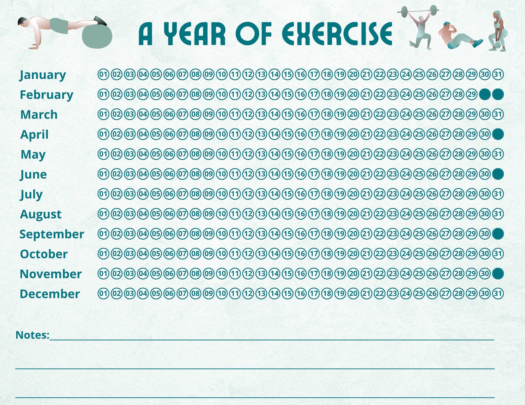 Annual Exercise Habit Tracker - One Year per Page - Etsy