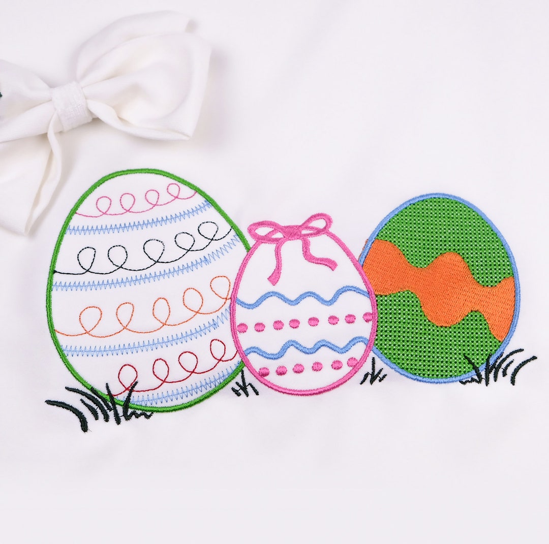 Preppy Easter Egg Trio Machine Embroidery Design, Easter Day Machine ...