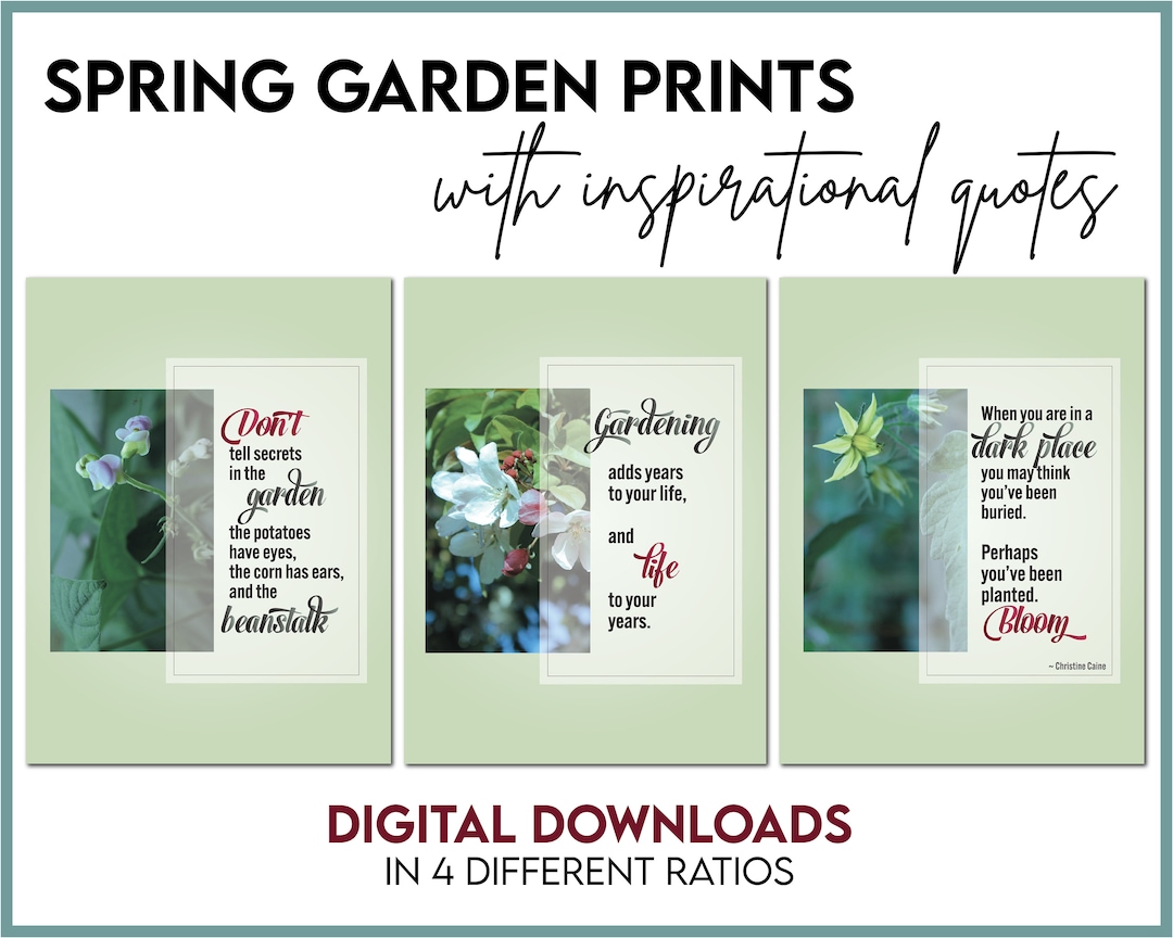 Spring Garden Prints With Quotes, Photo Triptych With Garden Images ...