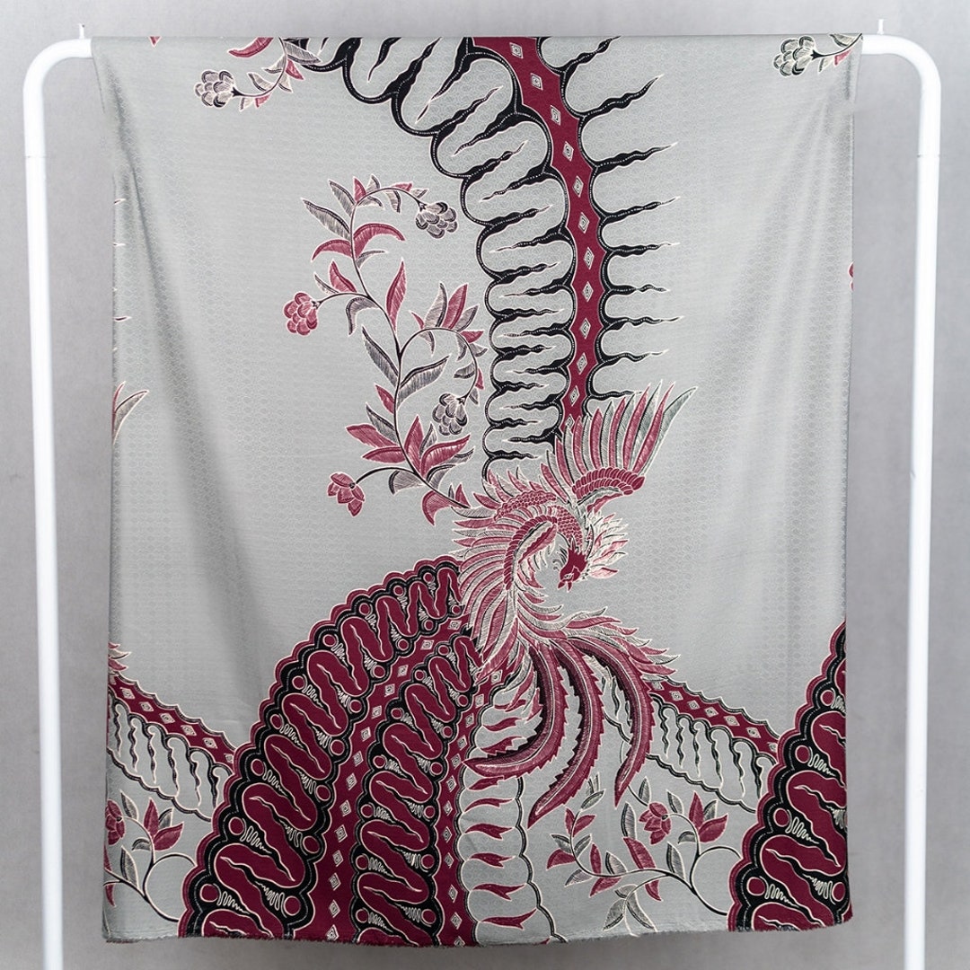 Gray Batik Art Fabric With Bird Red Phoenix Hand Crafted Textile ...