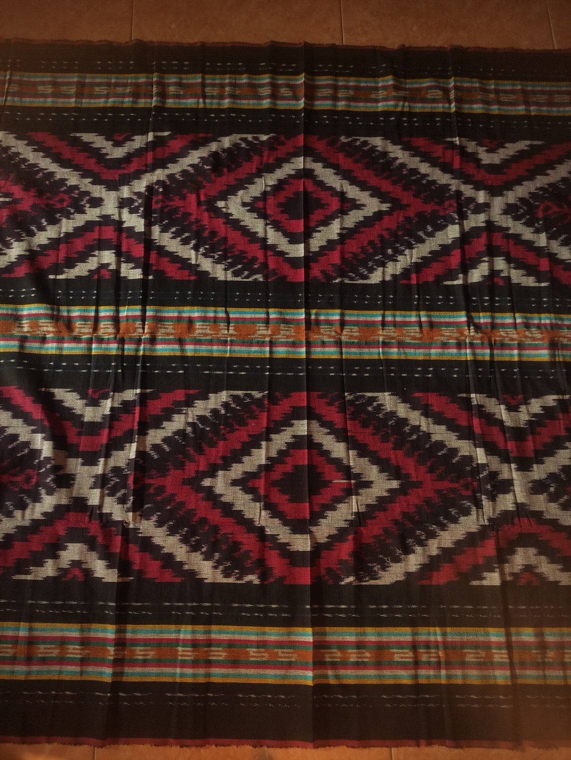 Red Ikat Geometric Vintage Pattern Fabric Classic Soft Cotton Java Bali ...