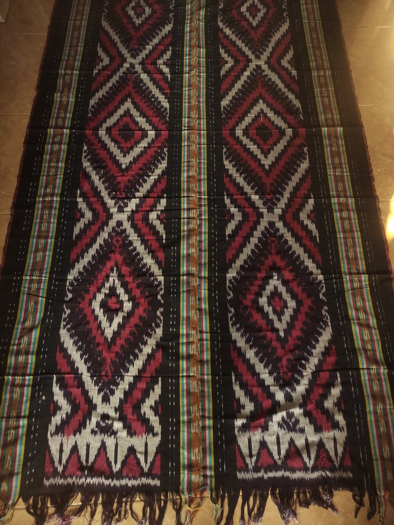 Red Ikat Geometric Vintage Pattern Fabric Classic Soft Cotton Java Bali ...