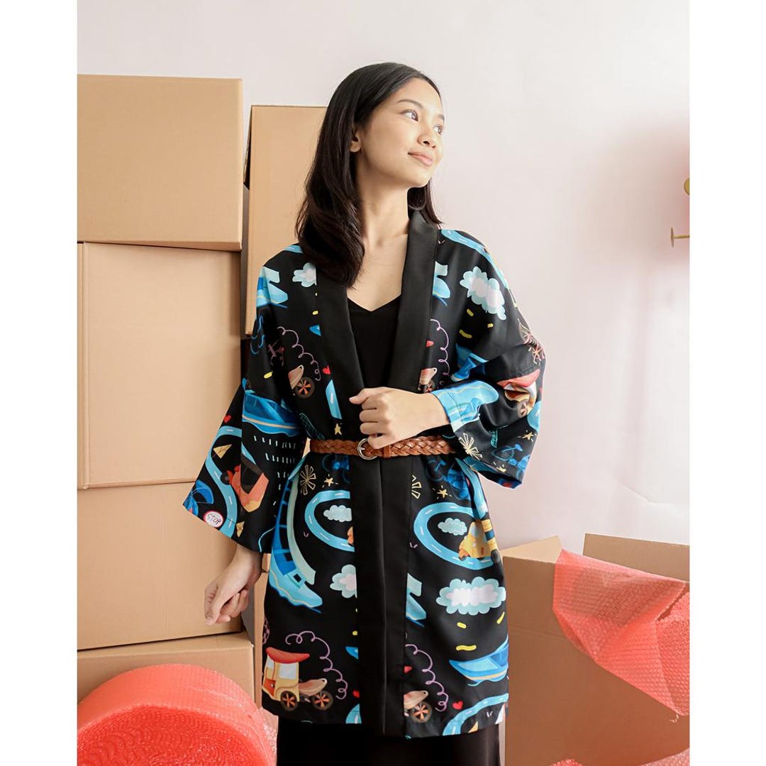 Black Kimono Robe With Colorful Pattern – Cheerful Japanese-inspired ...