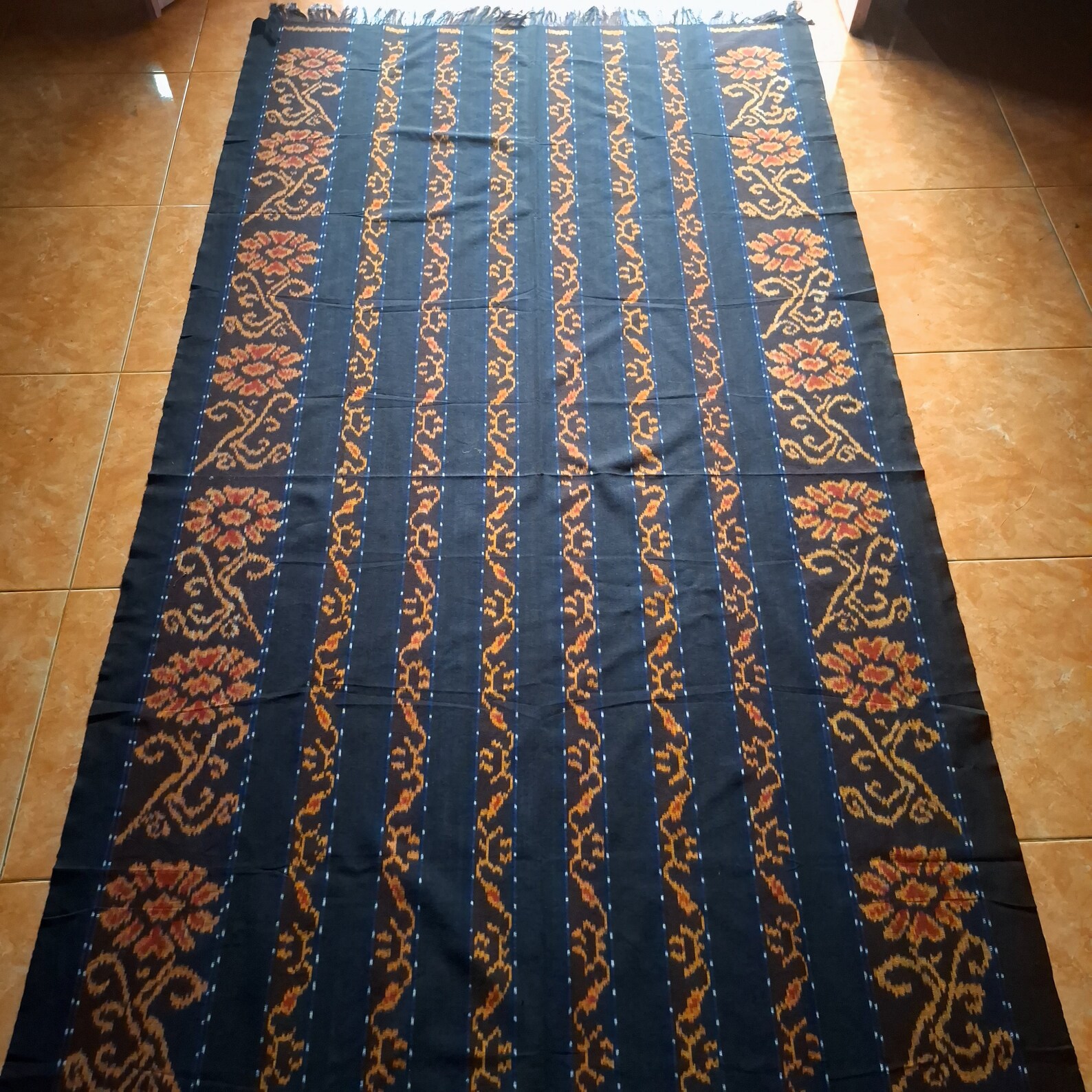 Handwoven Ikat Fabric With Gold and Red Rose Motif - Traditional ...