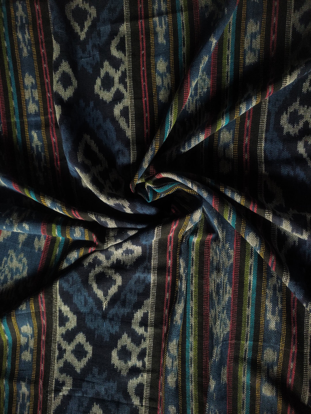 Blue Ikat Hand Woven Cotton Fabric Ikat Textiles by Local Artisans From ...