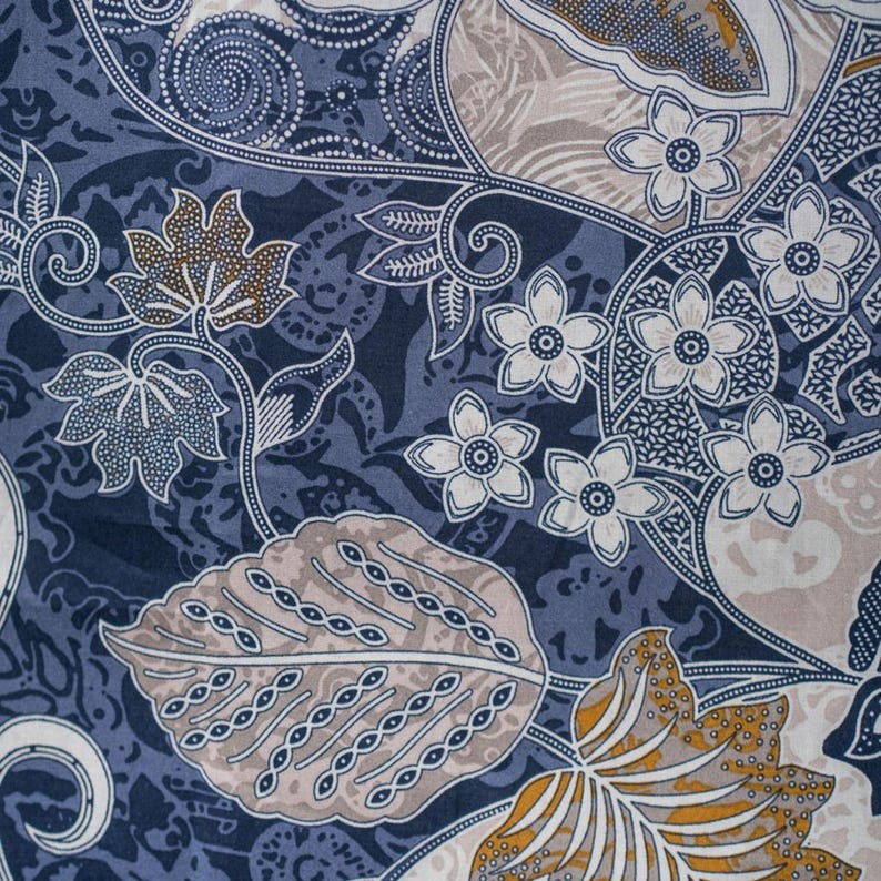 Elegant Blue Batik Fabric With Tribal Patterns Floral and Sparrow Motif ...
