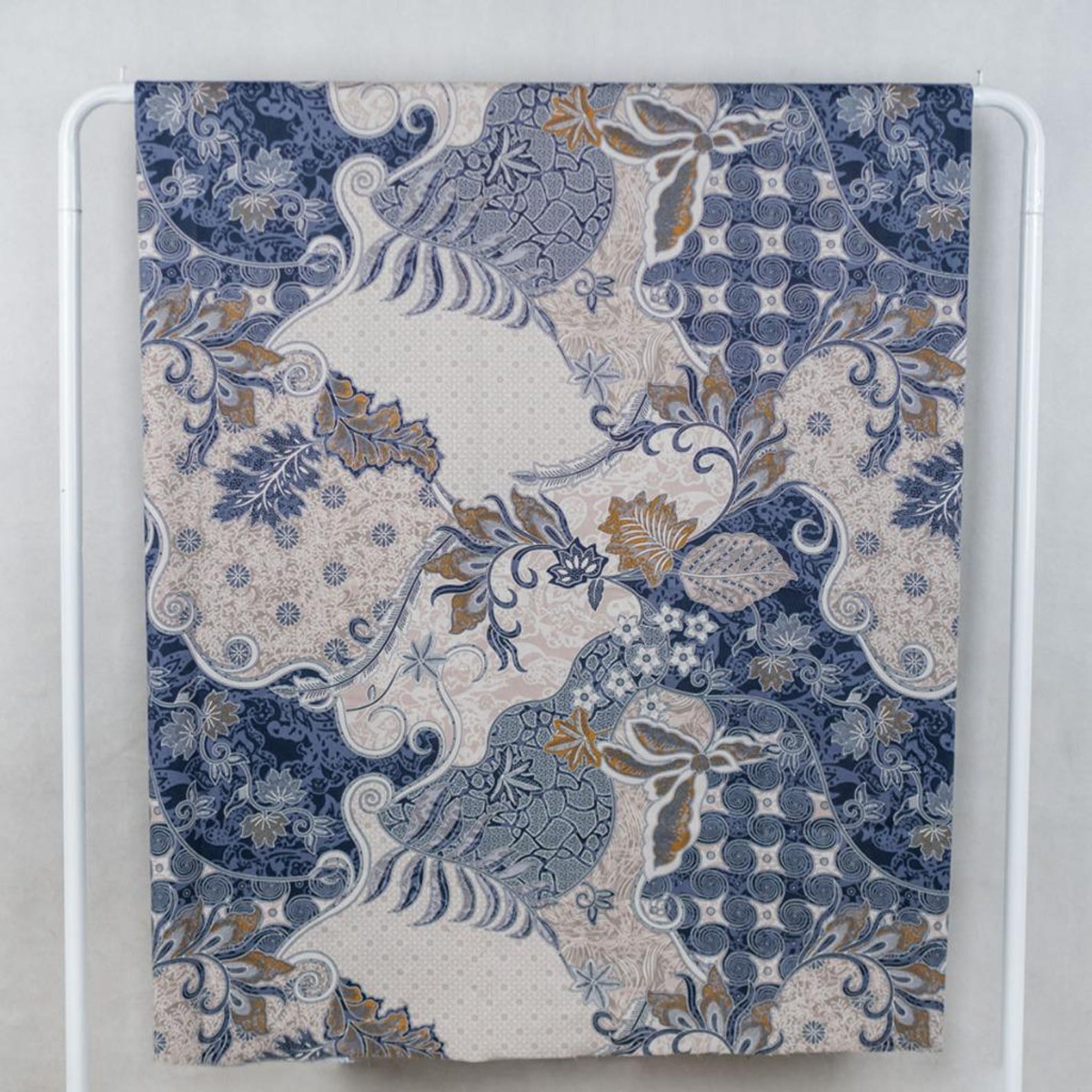 Elegant Blue Batik Fabric With Tribal Patterns Floral and Sparrow Motif ...