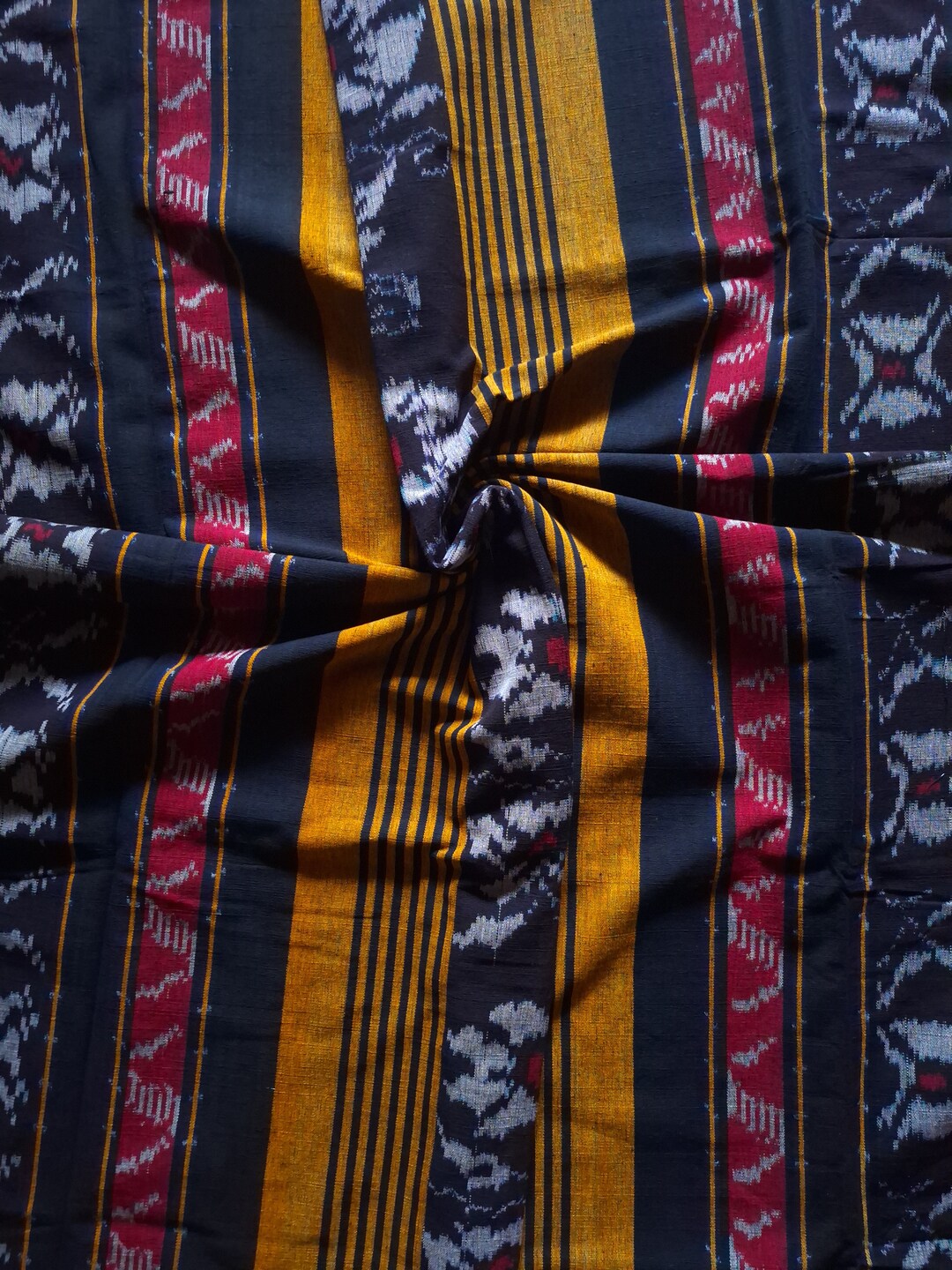 Traditional Ikat Pattern Woven Cotton Yellow and Red Decor Fabric With ...