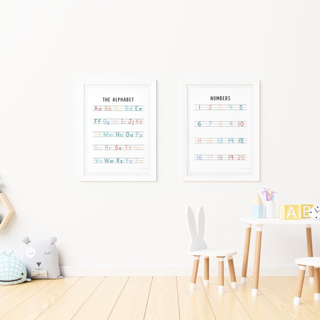 Rainbow Alphabet Number Handwriting Chart Print, Educational Wall Art ...