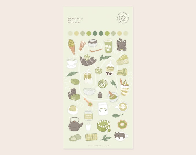 Matcha Sticker Sheet | Cute Decorative Journal Stickers Bakery - Etsy