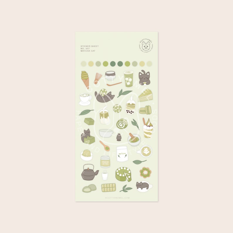 Matcha Sticker Sheet | Cute Decorative Journal Stickers Bakery - Etsy