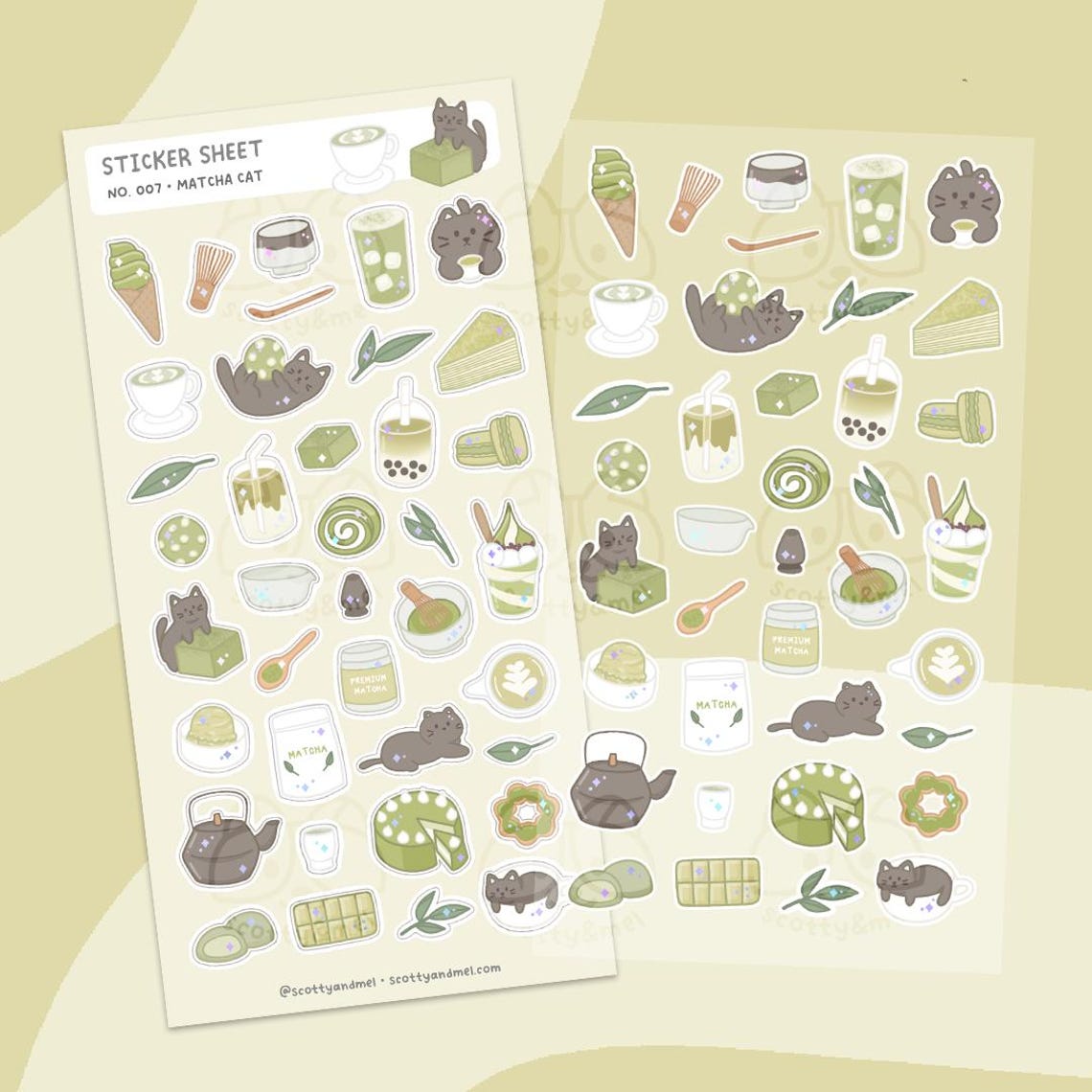 Matcha Cat Sticker Sheet | Decorative Journal Stickers - Etsy
