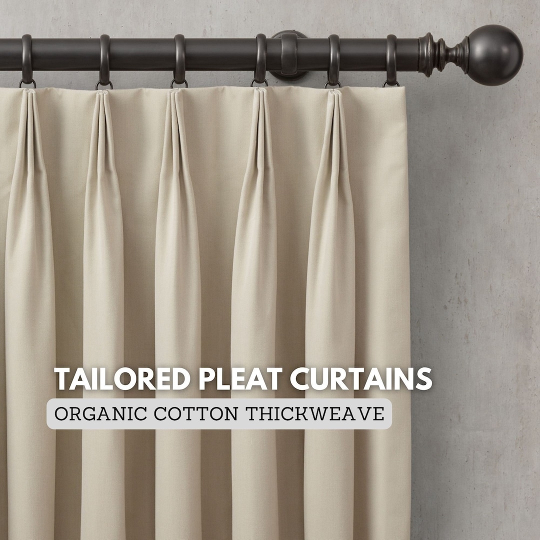 Luxury Tailored Pleat Linen Textured Woven Curtains Set of 2 Panels ...