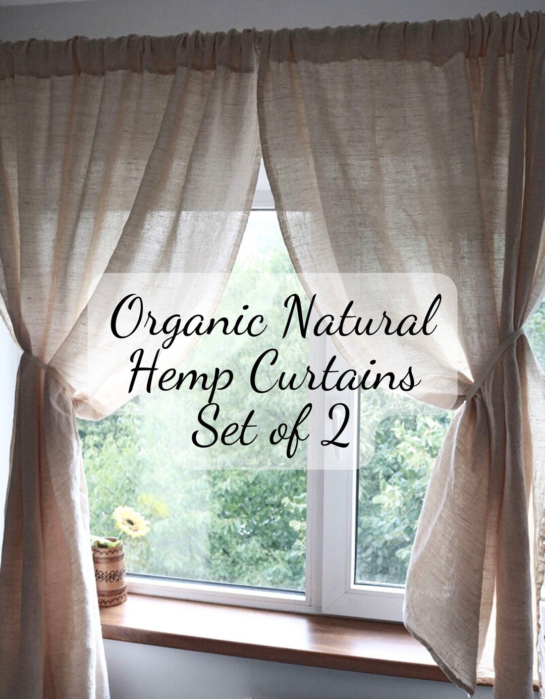 Organic Natural Hemp Curtains Soft and Airy Sheer Hemp Drapes Set of 2 ...