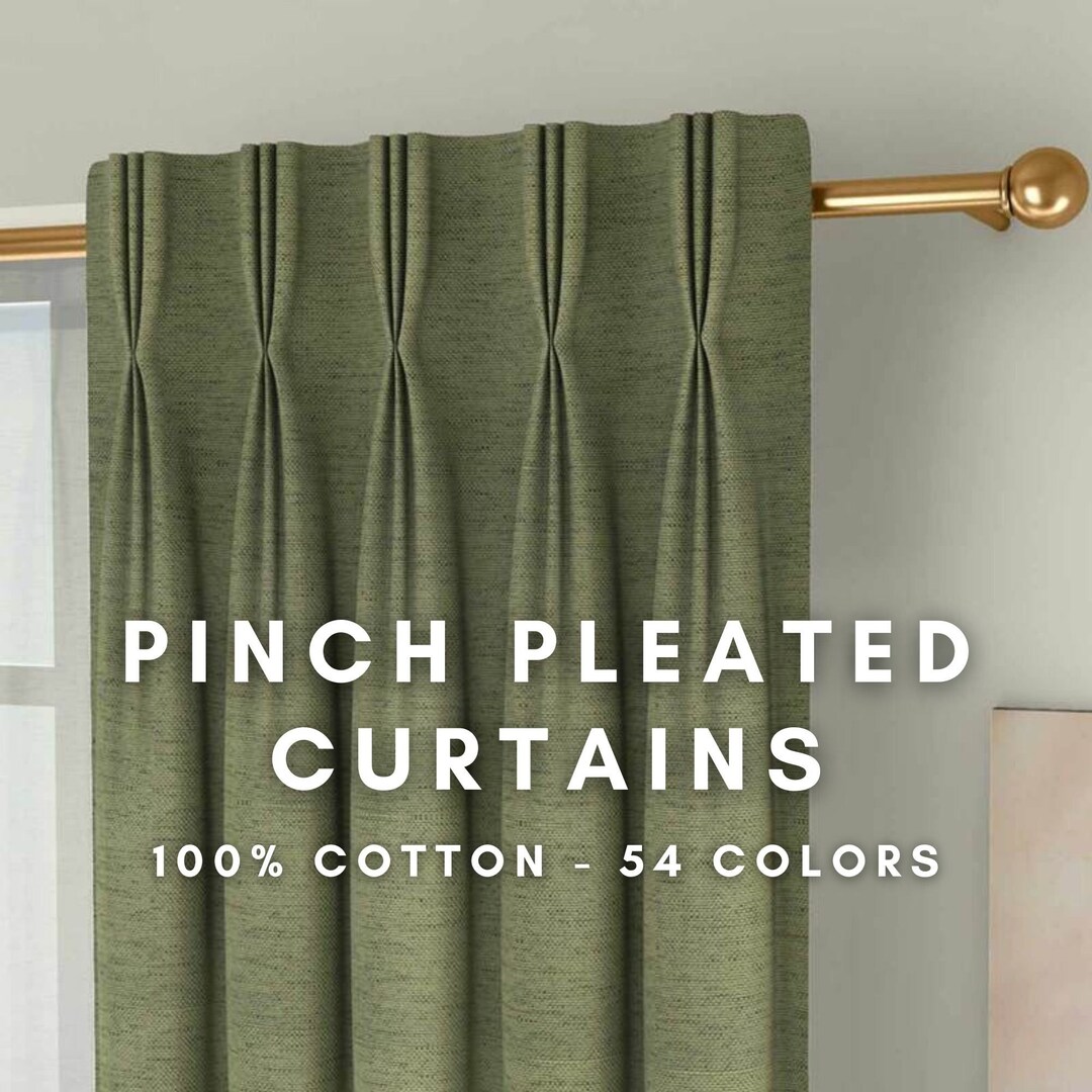 Pinch Pleated Organic Cotton Curtains Single or Set of 2 Blackout or Light Filtering Extra Long ...