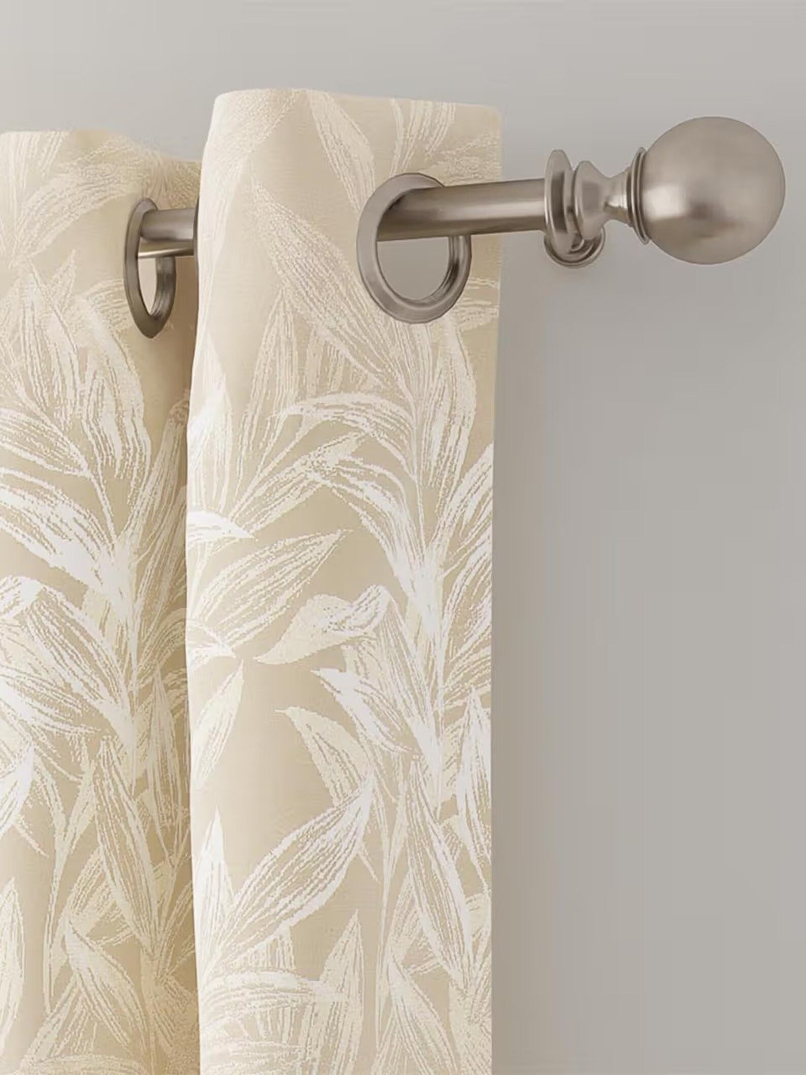 Beige Floral Leaf Pattern Linen Curtains Grommet Header, Light ...