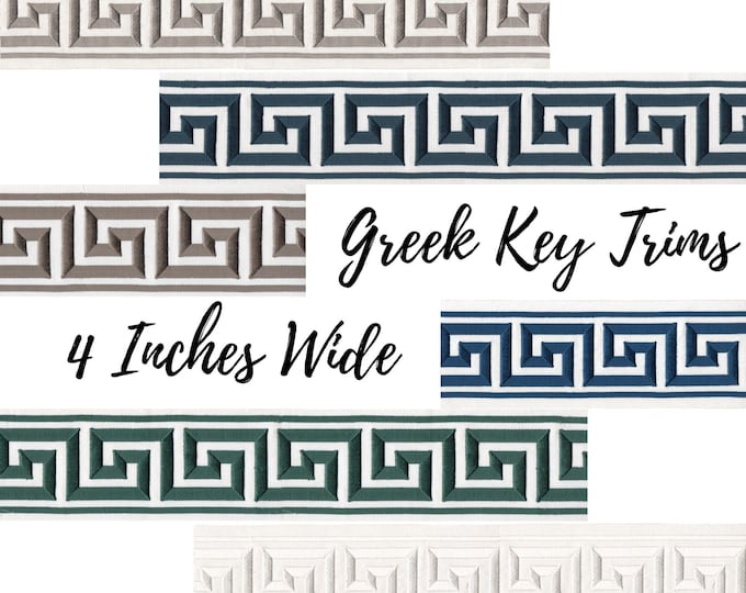 Ivory Geometric Trim Pinch Pleat Curtains, Ivory Cotton Greek Key Trim ...