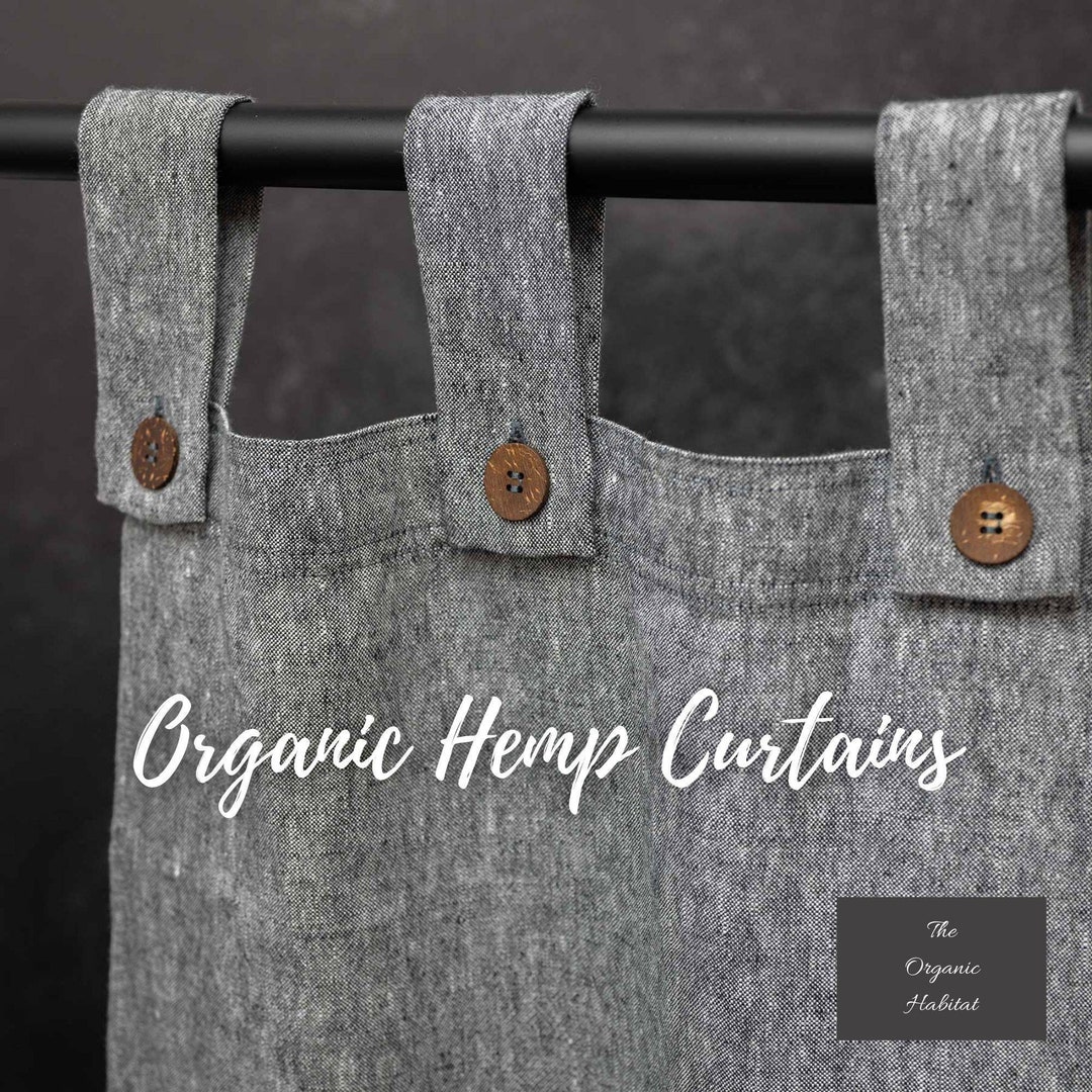 Organic Hemp Semi Sheer Curtains Buttoned Tab Top Header Extra Wide and ...